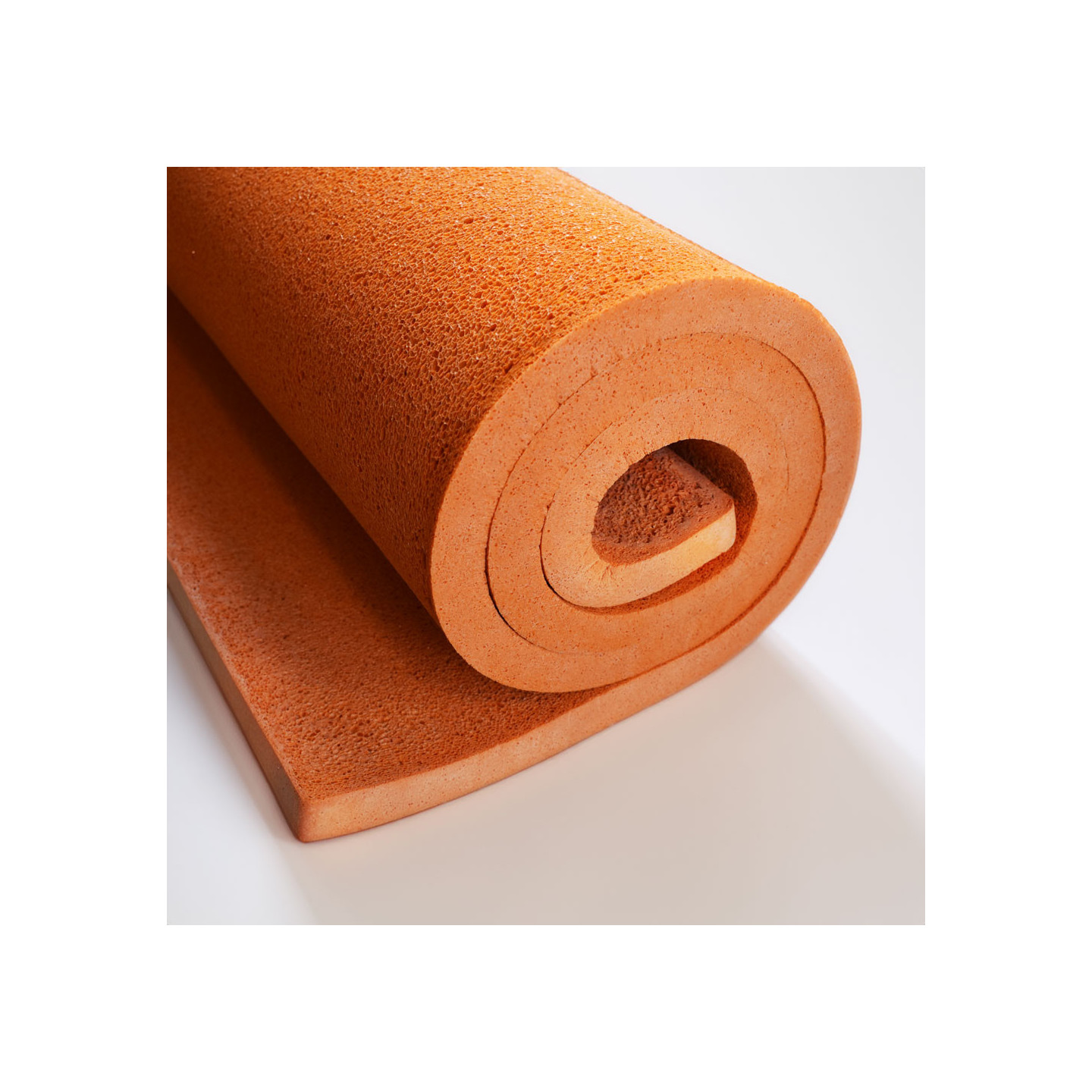 Mousse éponge caoutchouc Orange : protection, calage, amortissement.
